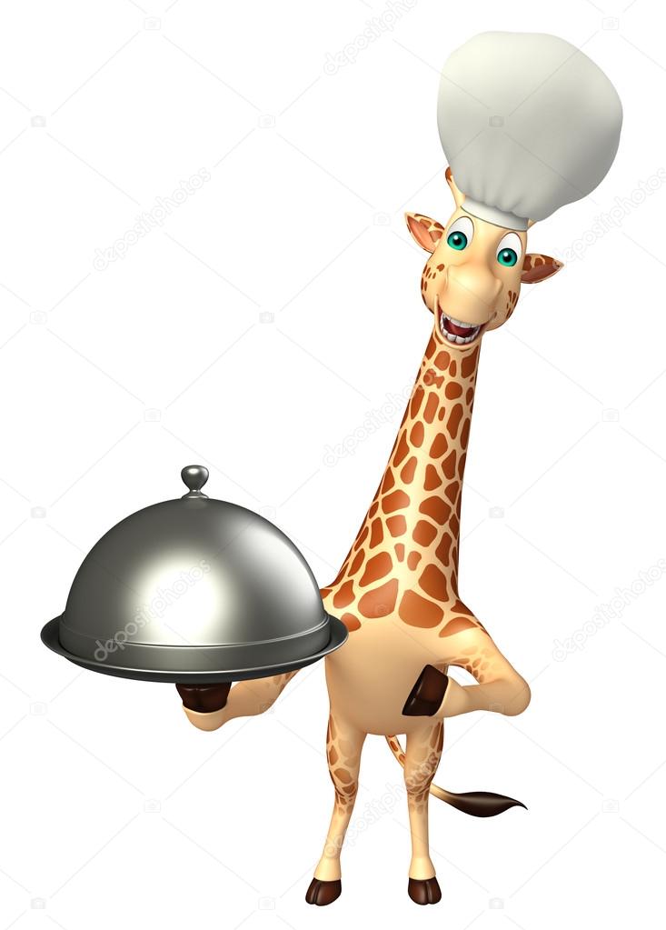 Giraffe cartoon character with chef hat and cloche Stock Photo by ...