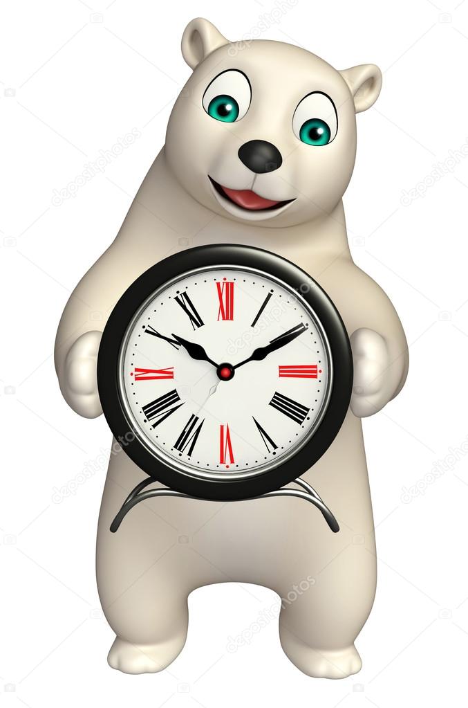 Cute Polar bear cartoon character with clock Stock Illustration by ...