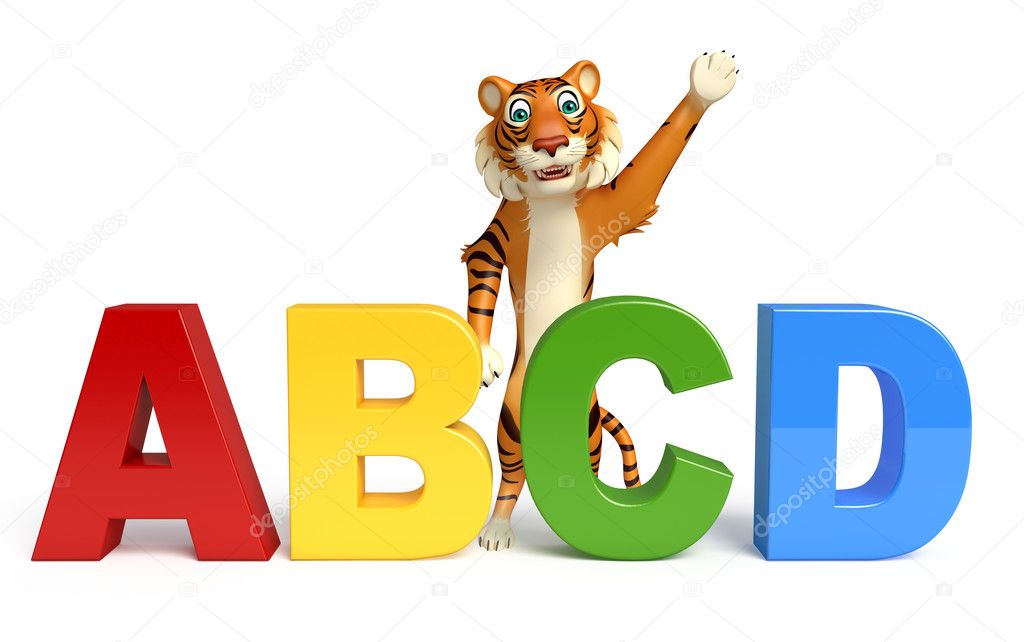 Fun Tiger cartoon character with abcd sign Stock Illustration by ...