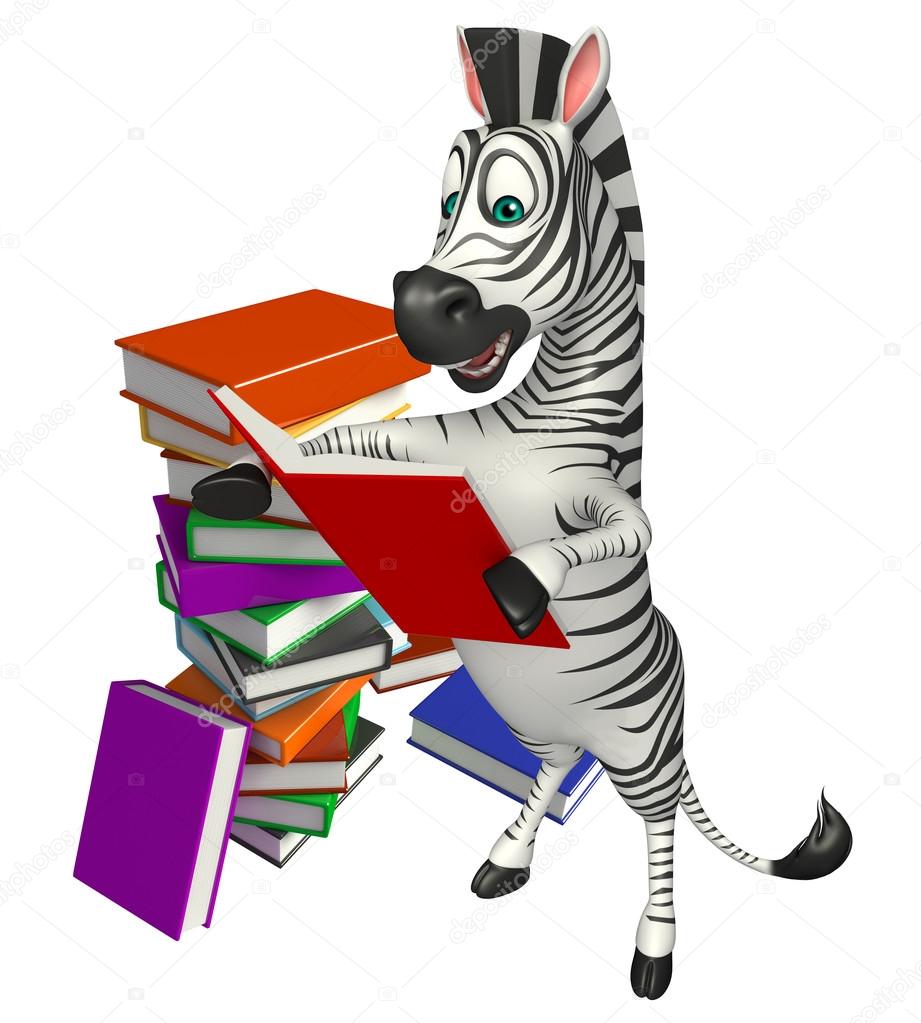 Cute Zebra cartoon character with book stack Stock Illustration by ...