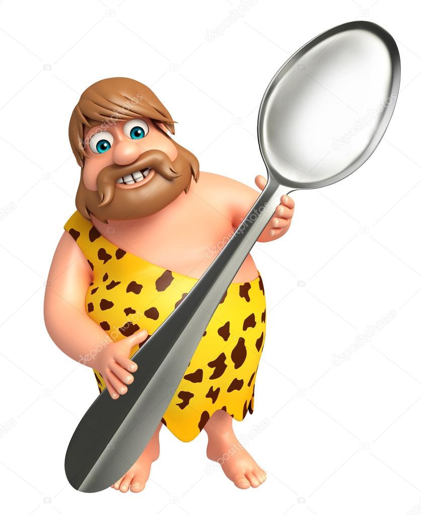 Caveman with Spoon Stock Illustration by ©visible3dscience #123724302