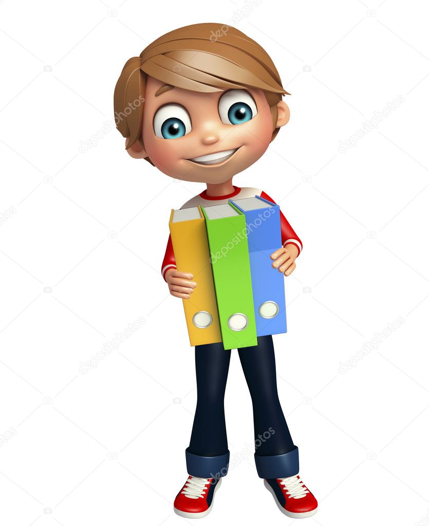 Kid boy with files Stock Illustration by ©visible3dscience #123743902