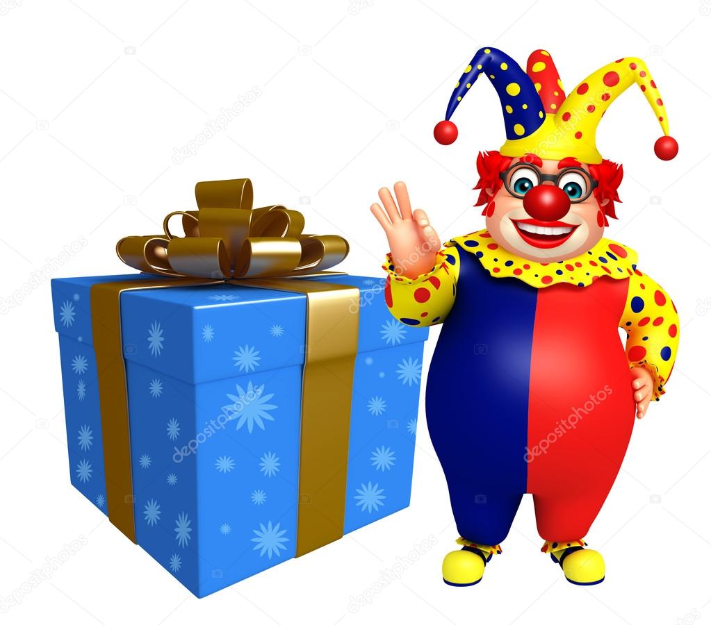 Clown with Gift box Stock Photo by ©visible3dscience 123776050