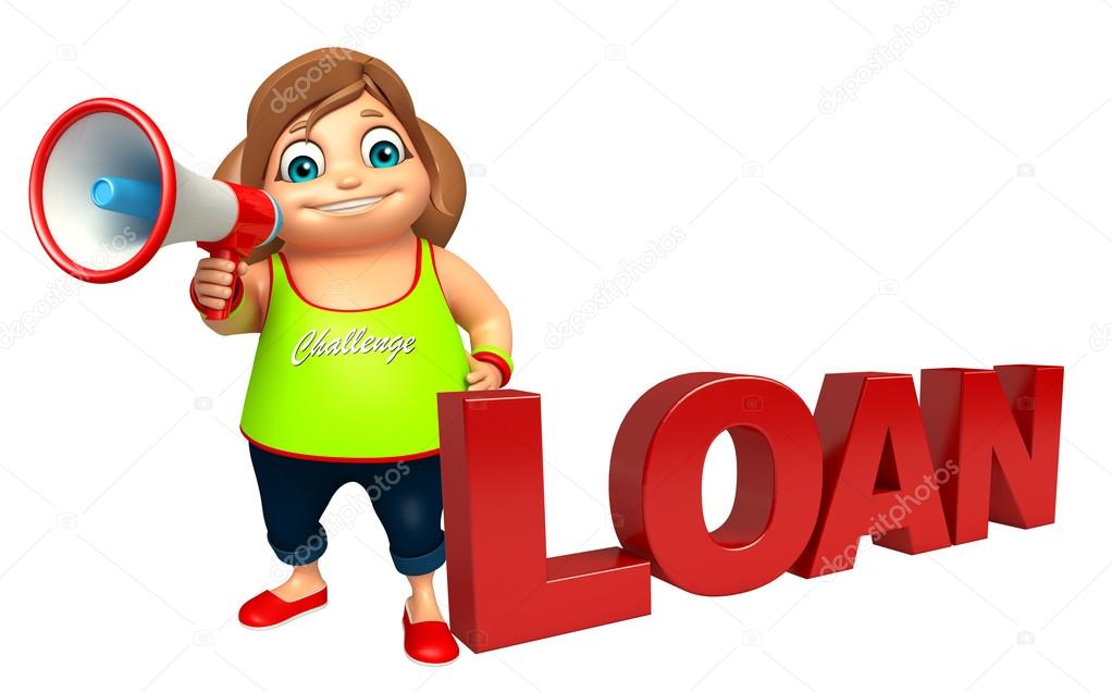 Kid girl with Loan sign & Loud speaker Stock Illustration by ...