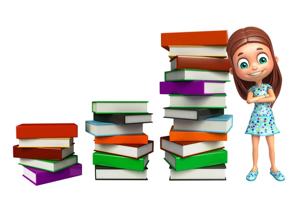Kid girl with Book stack Stock Illustration by ©visible3dscience #123695736