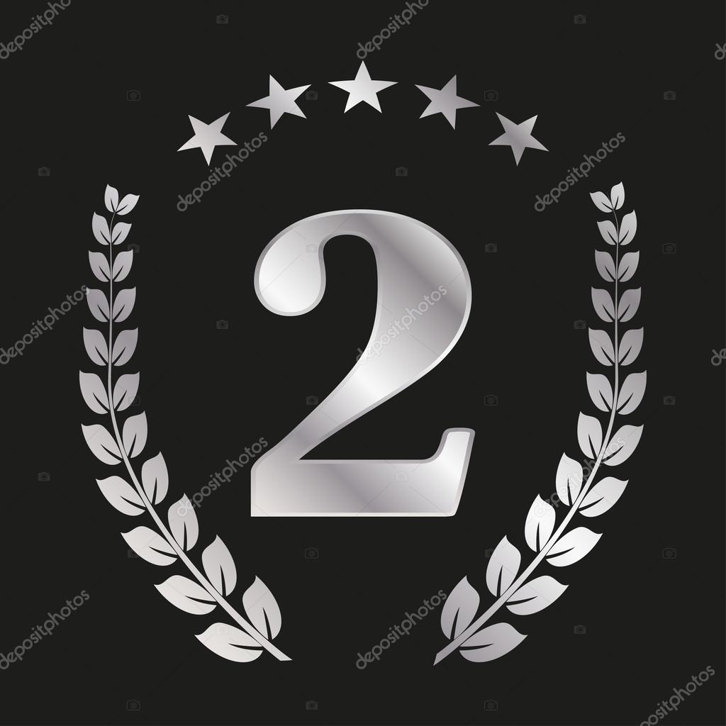 Number 2 in silver color with a laurel wreath and stars — Stock Vector ...