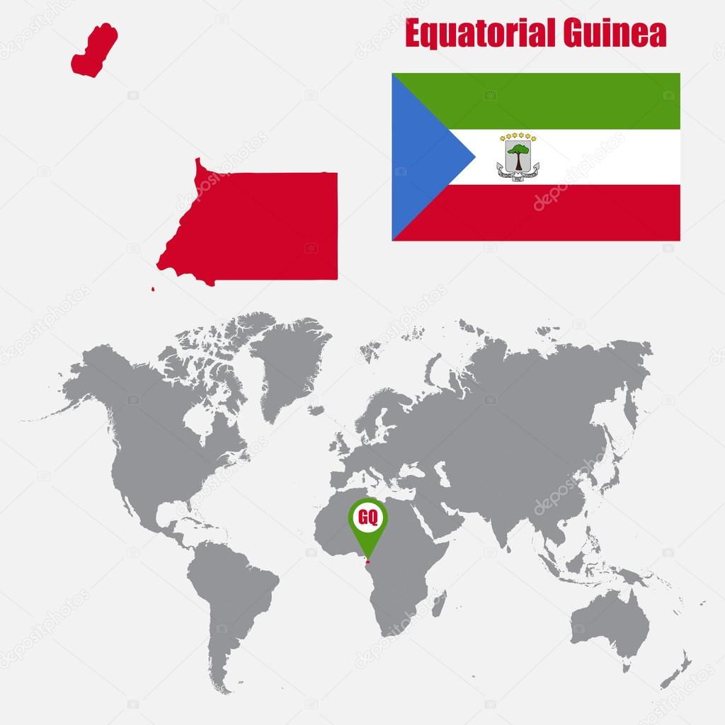 Guinea Ecuatorial mapa en un mapa mundial con la bandera y el puntero ...