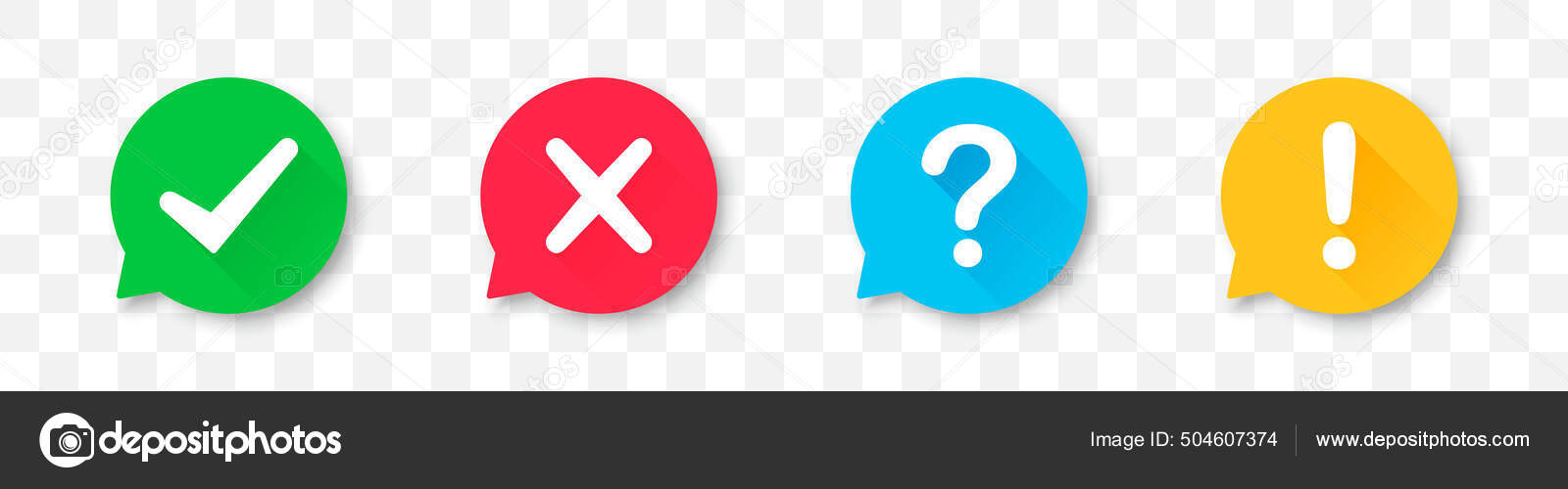 Set Tick Cross Question Mark Exclamation Point Icons Long Shadow ...