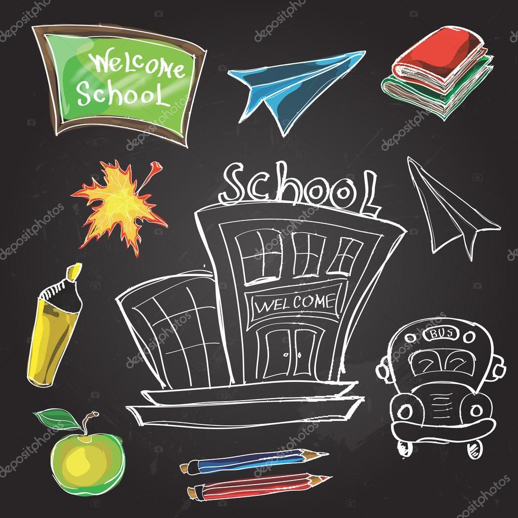 Welcome Back to School Classroom Supplies Notebook Doodles Stock Vector ...