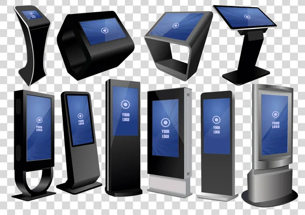 Set of Promotional Interactive Information Kiosk, Advertising Display, Terminal Stand. Mock Up ...