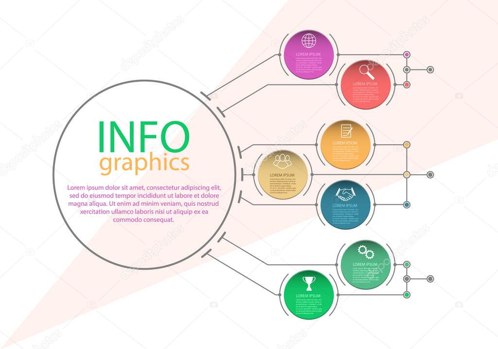 Infografías. Plantilla vectorial con pictogramas para diagramas de flujo de negocios y finanzas ...