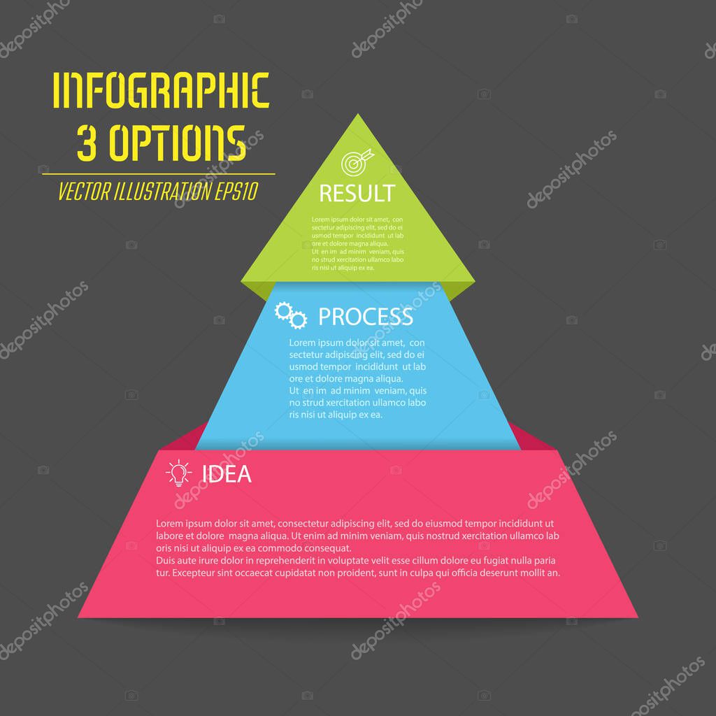 Pirámide infográfica. El diagrama del triángulo se divide en 3 partes 2023