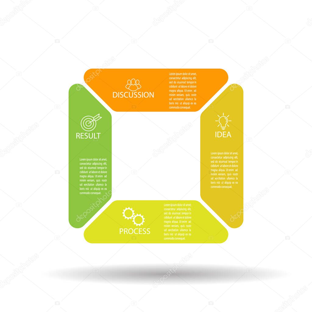 Plantilla infográfica con iconos visuales. 4 etapas de negocio ...