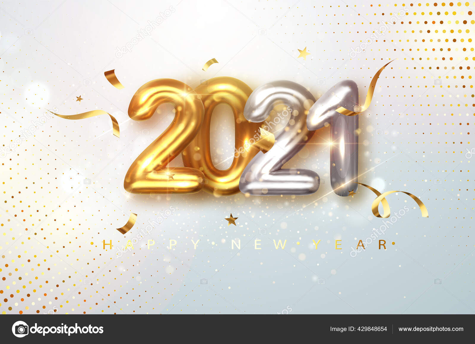 2021 gold and silver realistic numbers on light festive glitter ...