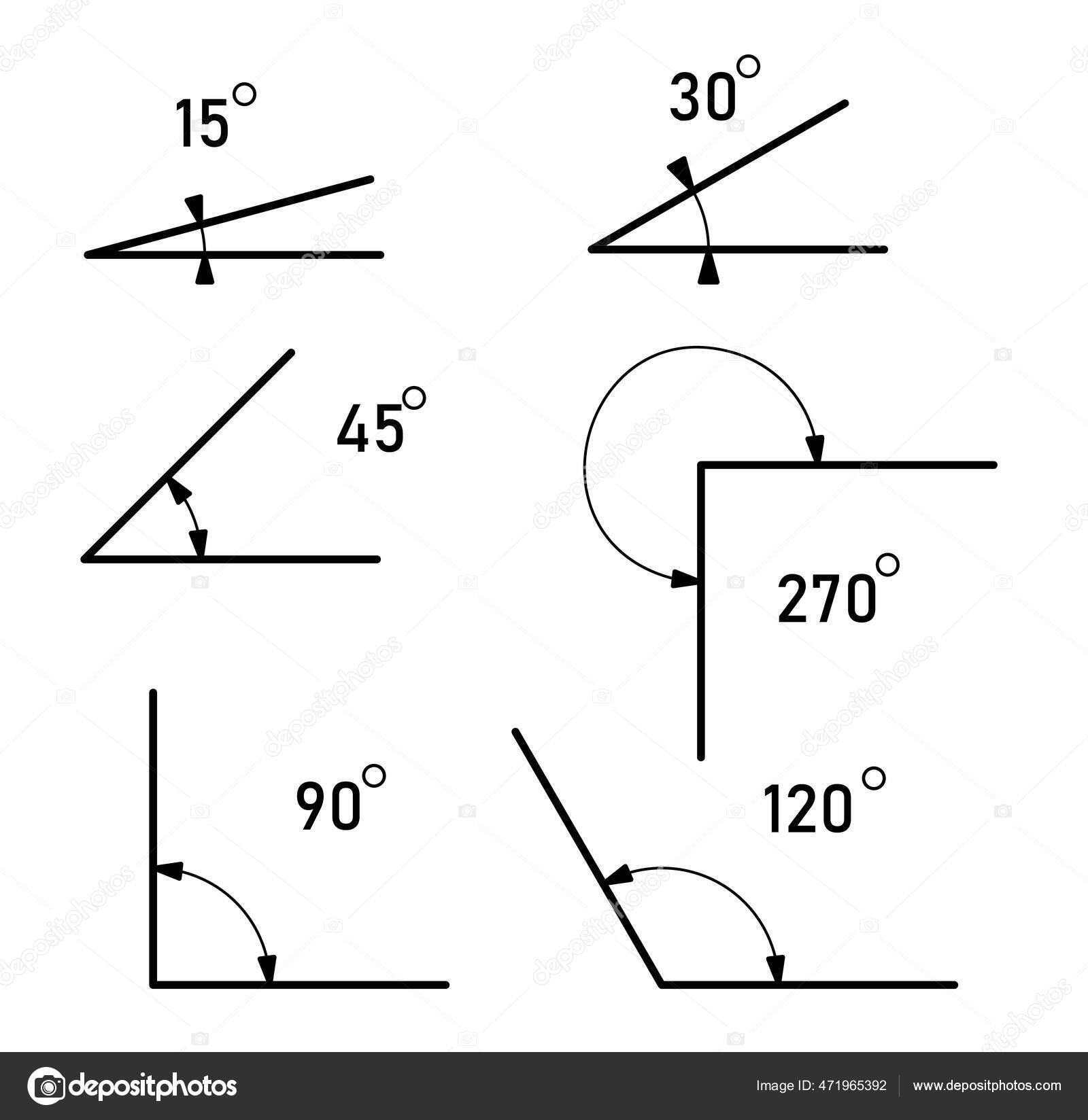 Angles of different sizes. Angles Icons Set. Isolated math sign Stock ...