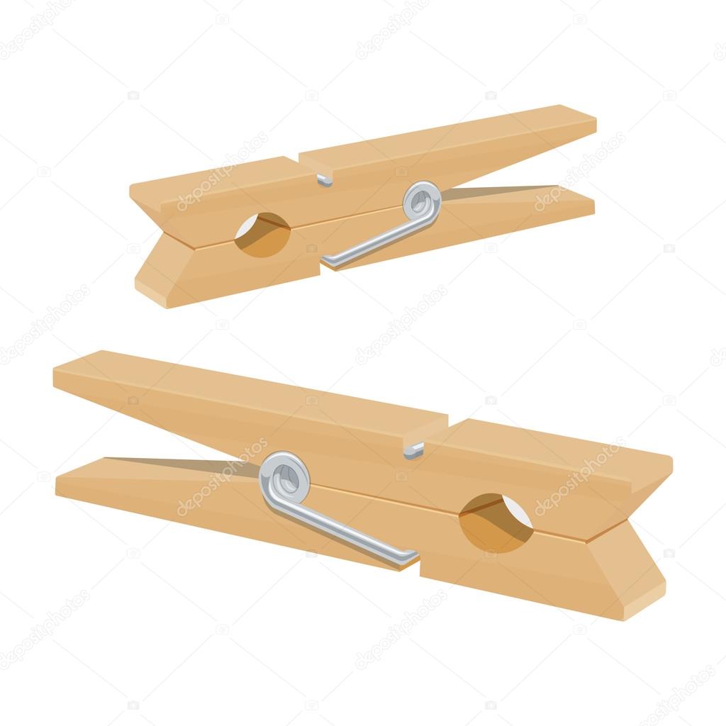 Two wooden cloth pegs vector illustration isolated on white background ...