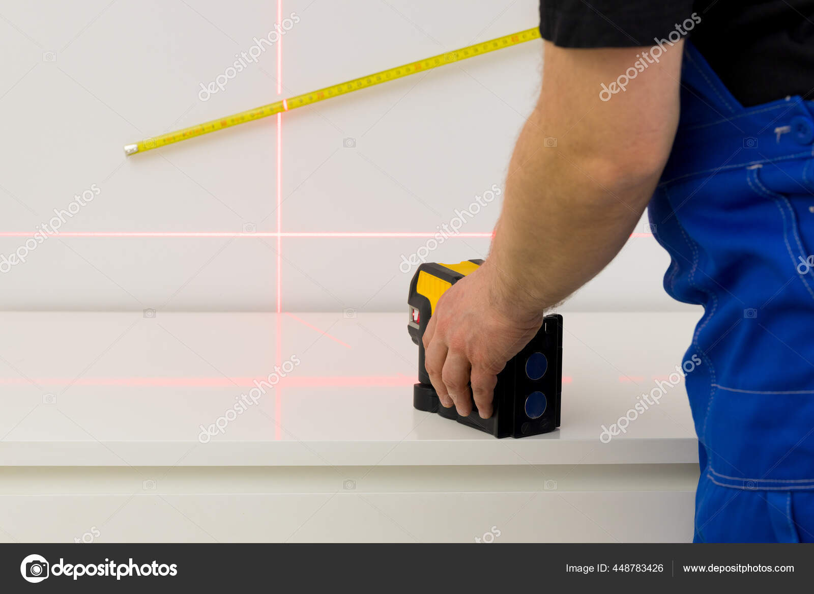Lines Wall Marked Electronic Laser Used Determine Angles Construction ...