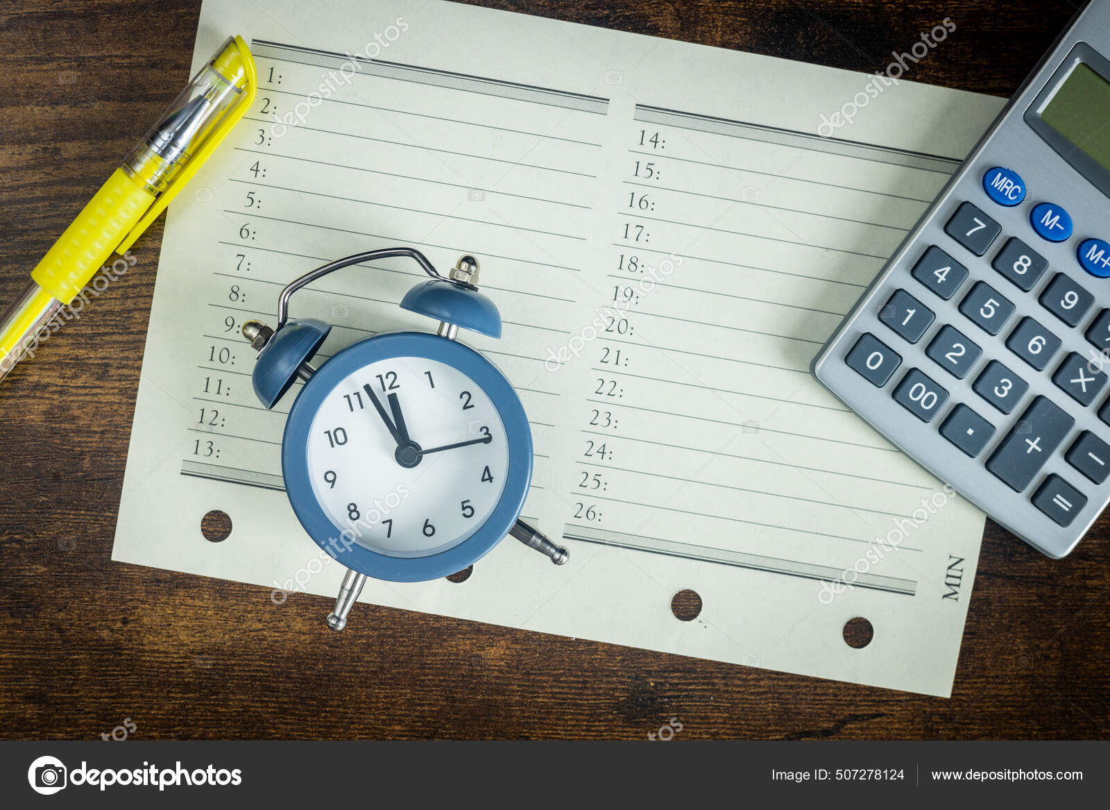 Office Organizer Calculator Alarm Clock Set Five Twelve Concept ...