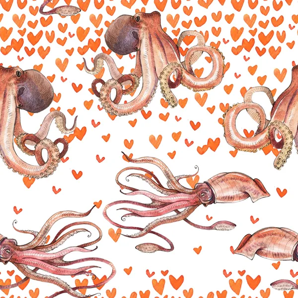 Pink Octopus Watercolor Illustration White Background Tattoo Sketch ...