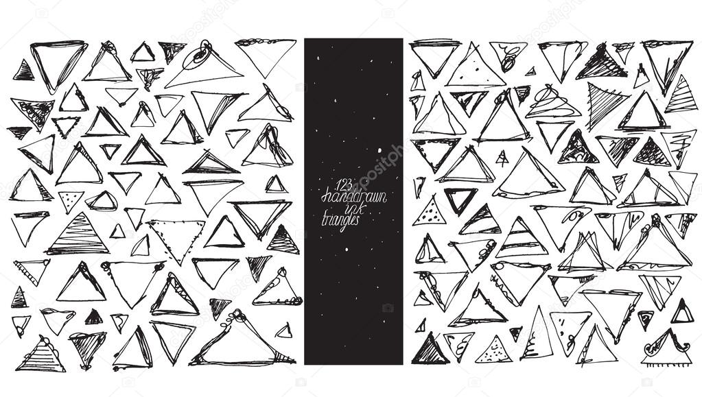 Set of 123 triangles, made with hand and liquid ink, freehand, with ...