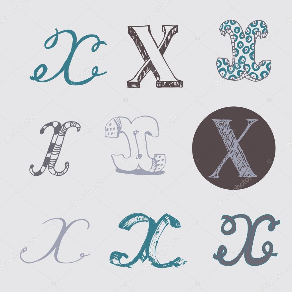 Původní písmena X nastavená, izolovaná na světle šedém pozadí. Abecední ...