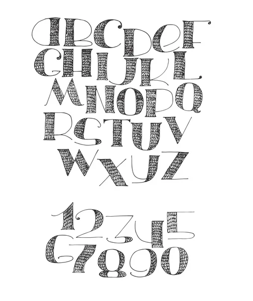 Vector illustration with hatch font letters from A to Z. Hand drawn ...