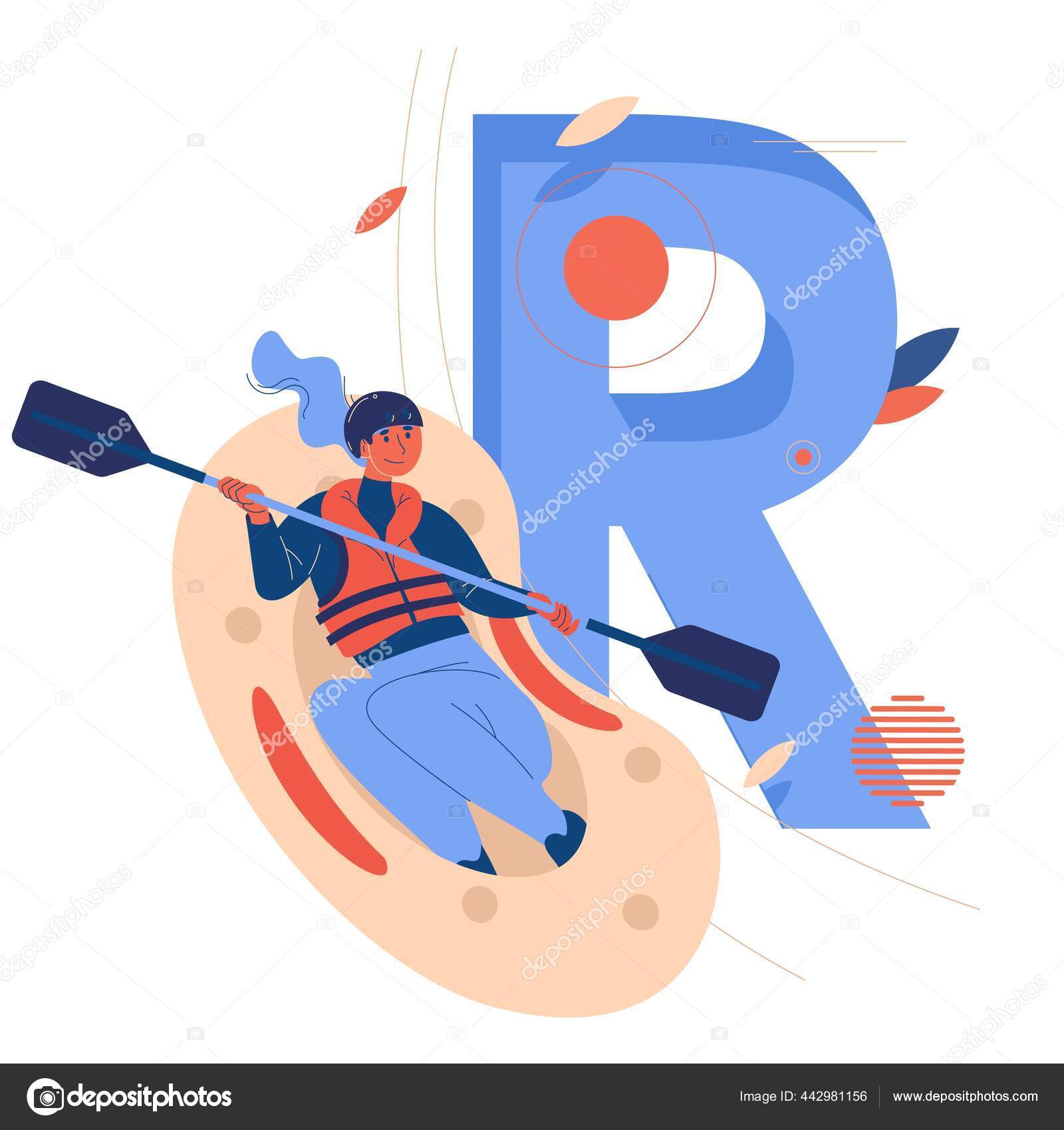 Woman Riding Large Letter Rafting Boat Concept Sport Illustration ...