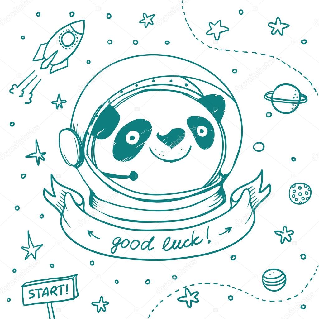 Hand drawn Panda Astronaut Stock Vector Image by ©Creatarka #105371906