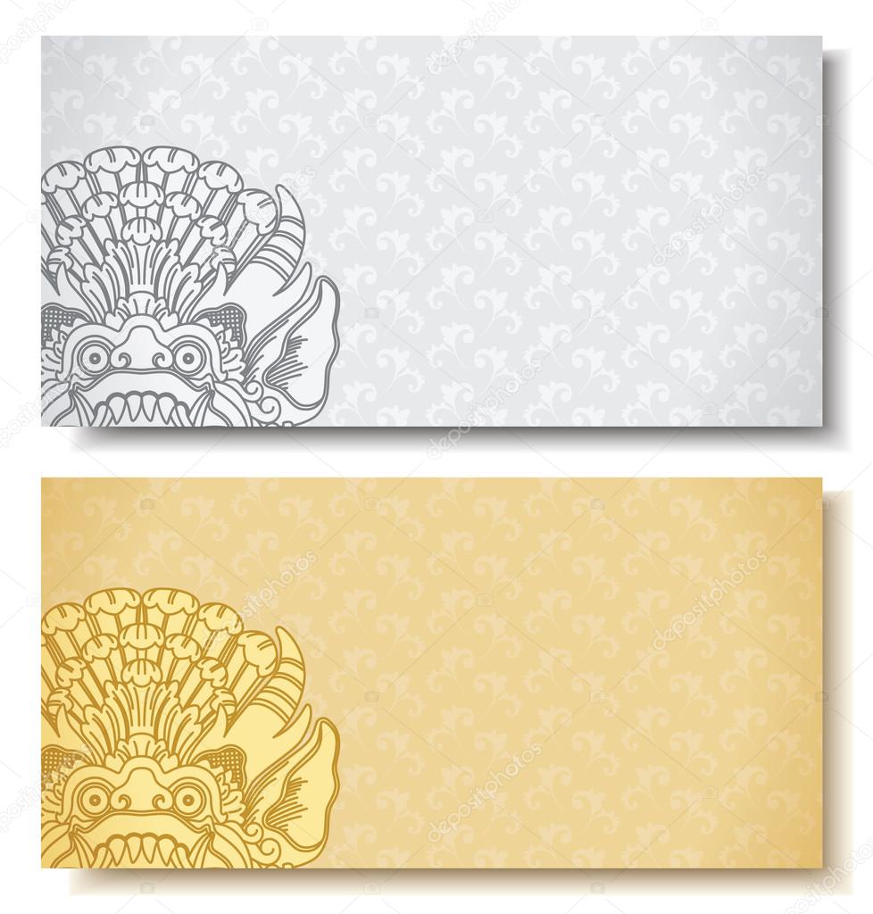 Horizontal banners. Balinese traditional ornament. Siver and gold ...
