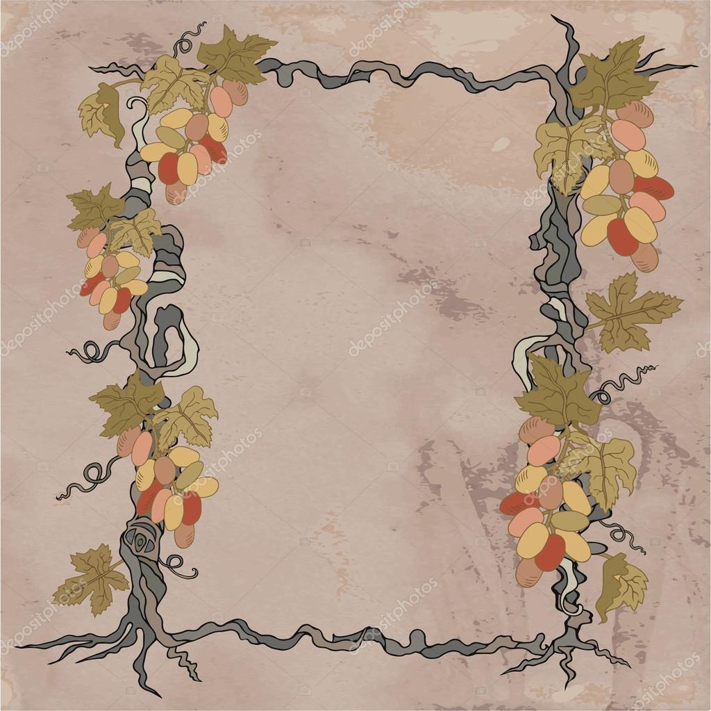Frame with vine and grapes on brown kraft "paper" Stock Vector Image by ...