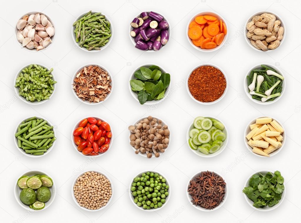 Composite with varieties of ingredients isolated on white — Stock Photo ...