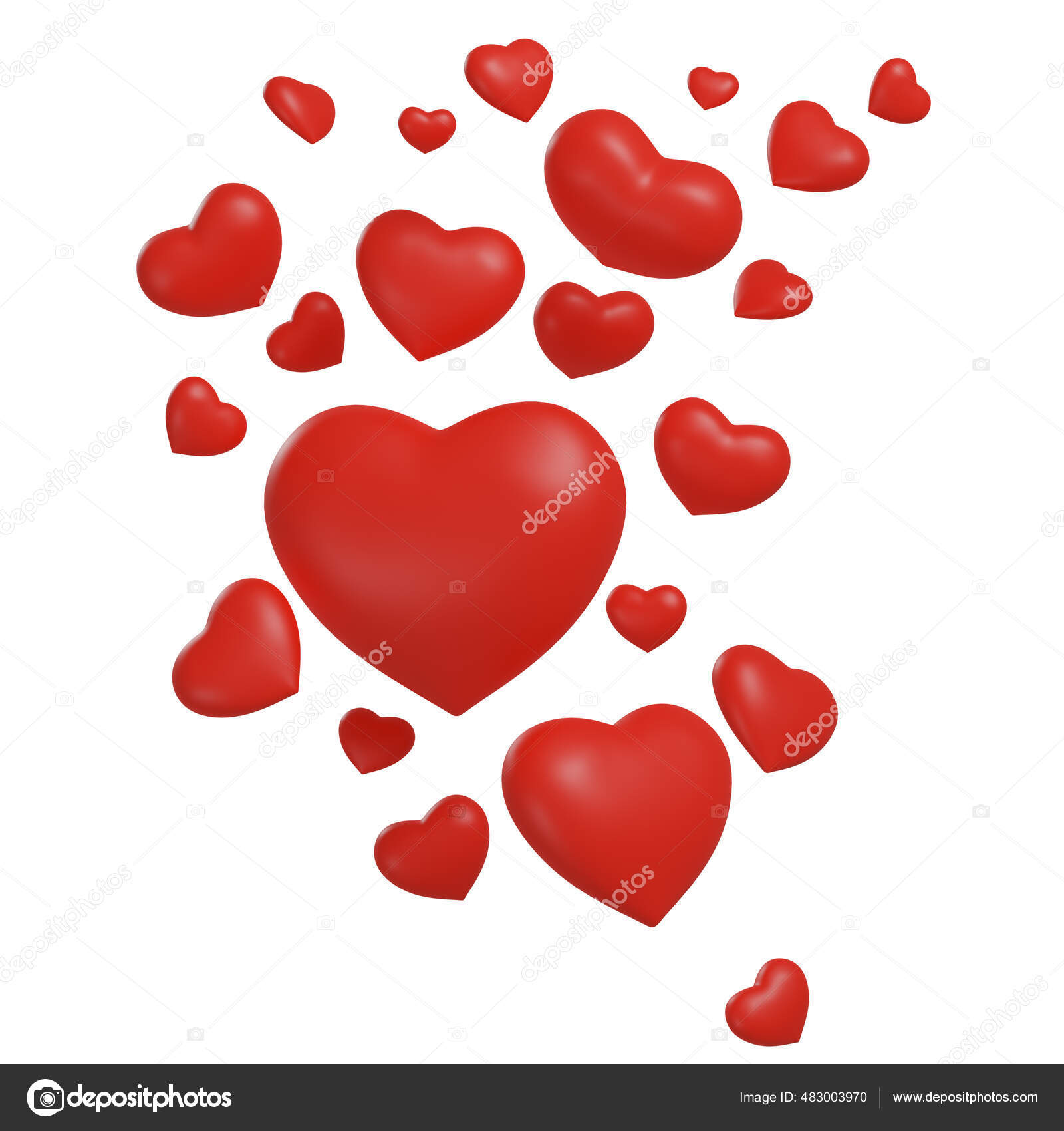 Vortex Red Hearts Different Sizes Different Angles Isolated White ...