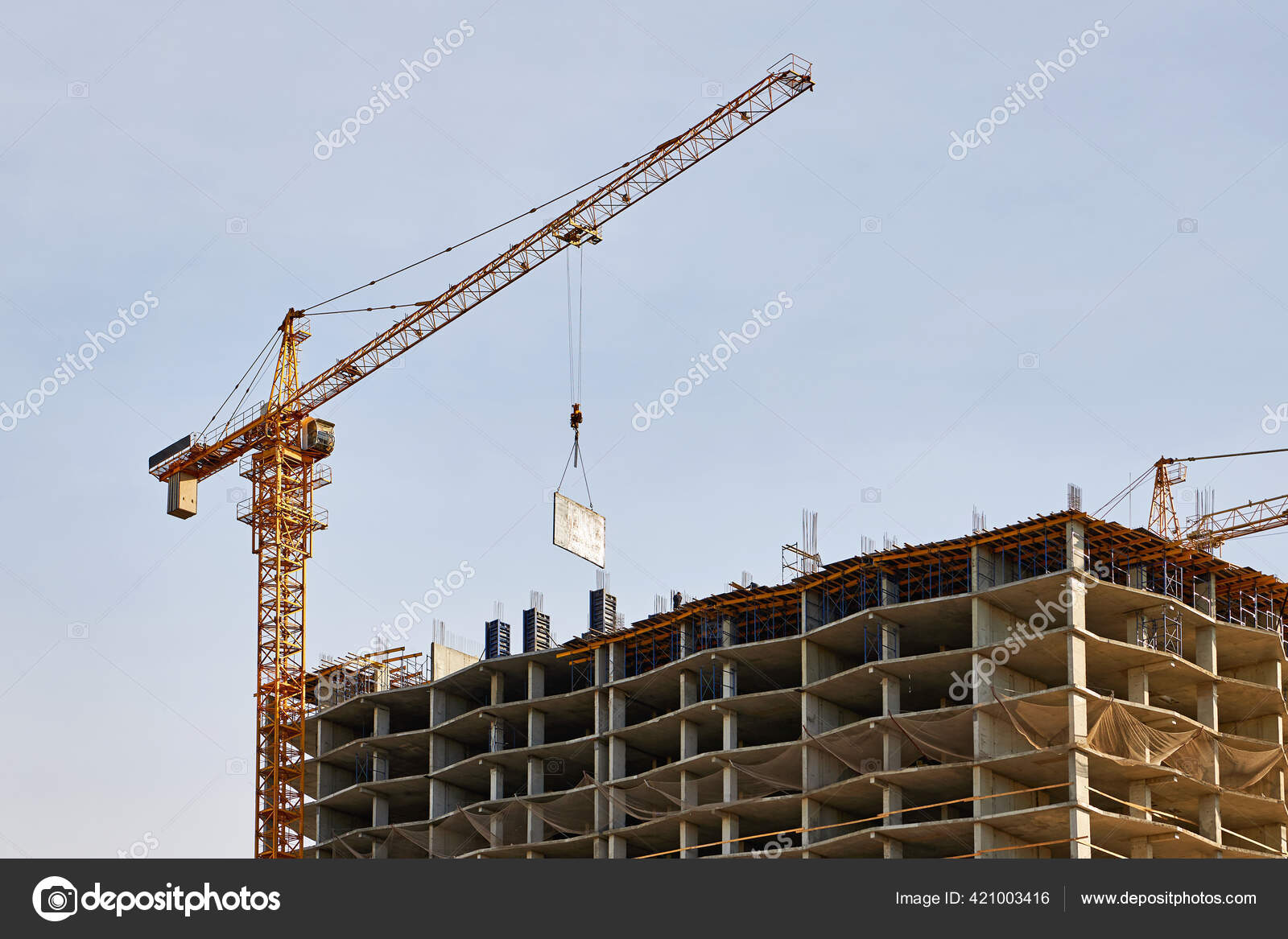 High Rise Construction Crane Front New Residential Complex Construction ...