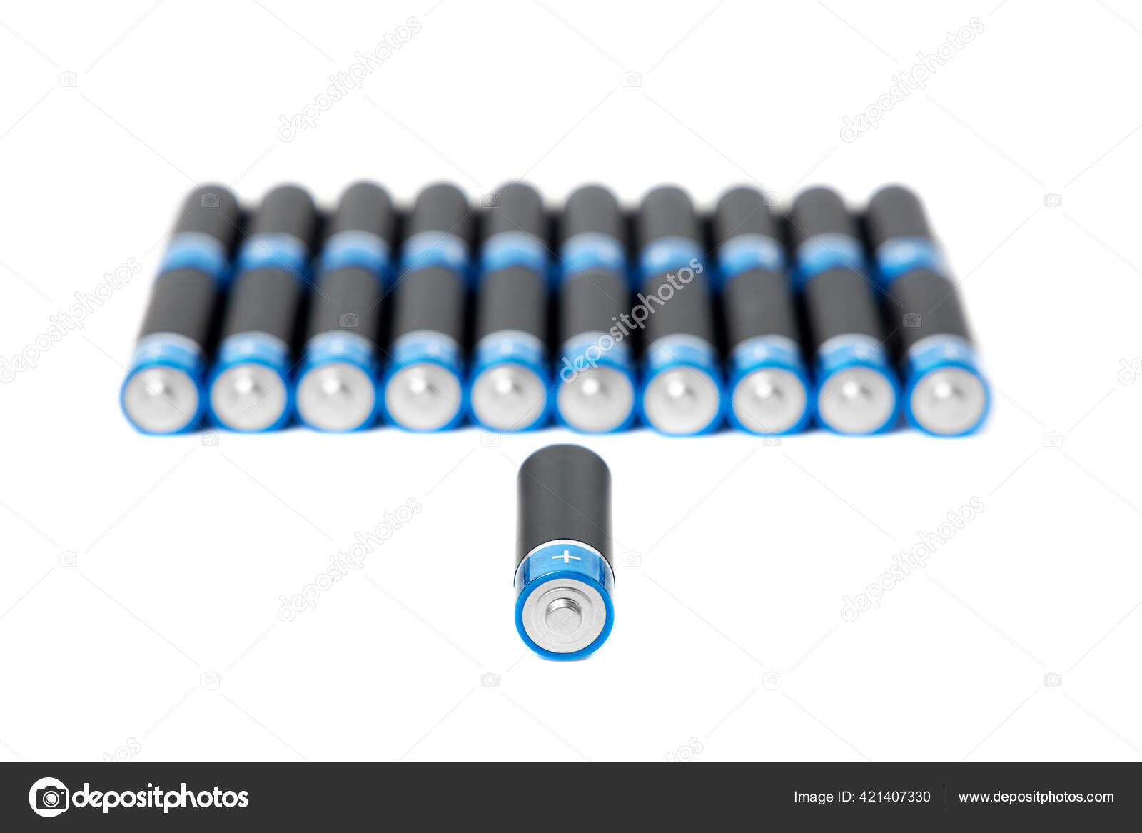 Closeup Black Battery Blue Border Isolated White Conceptual Image ...