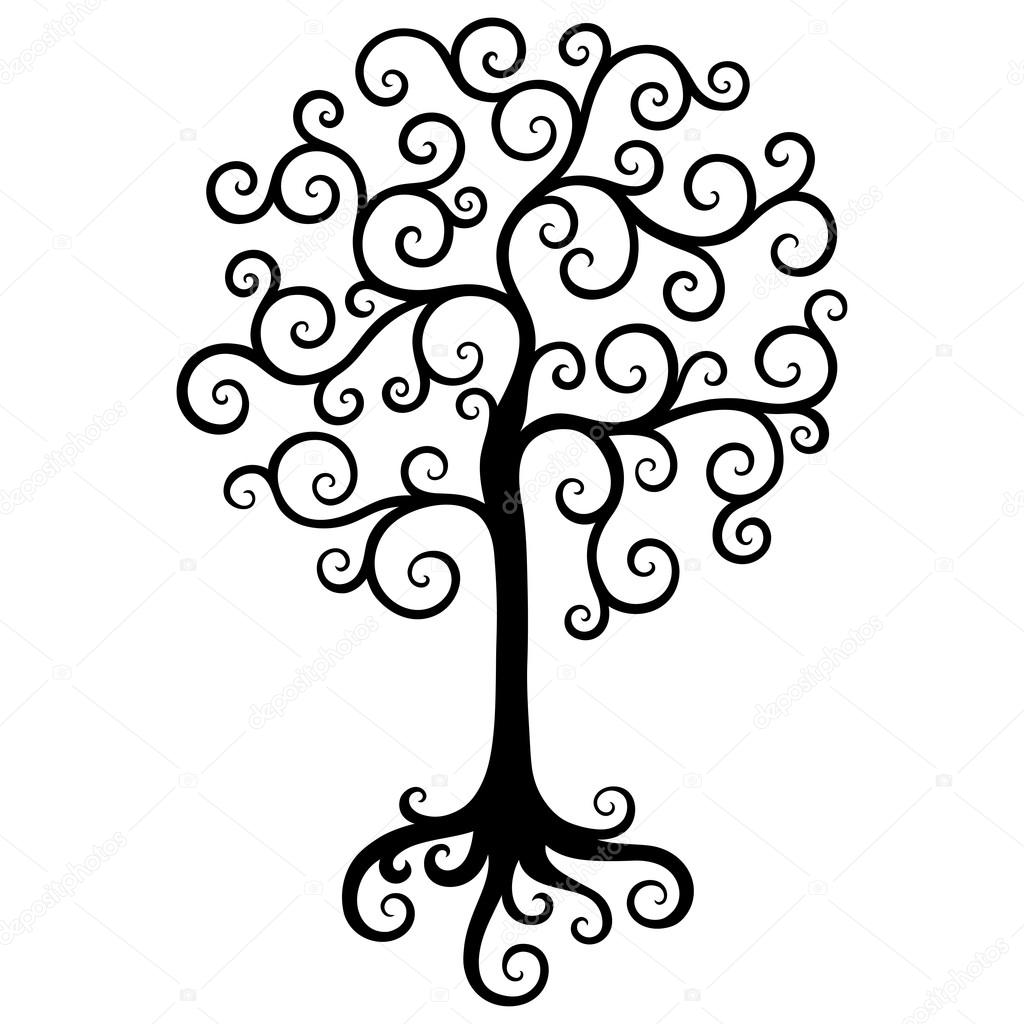Black tree isolated on white backgraund.Vector decorative design ...
