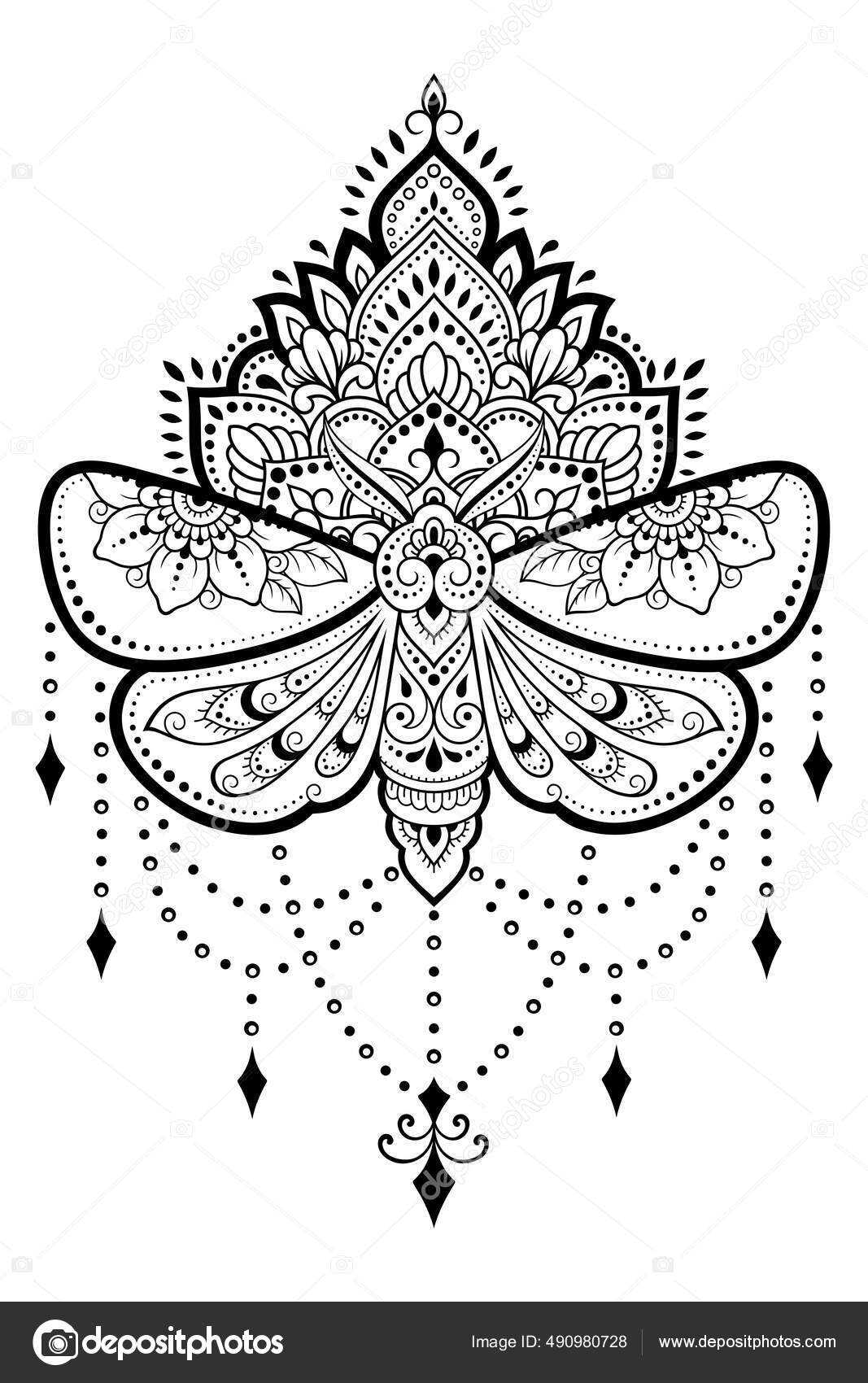 Moth Decorated Indian Ethnic Floral Vintage Pattern Hand Drawn ...
