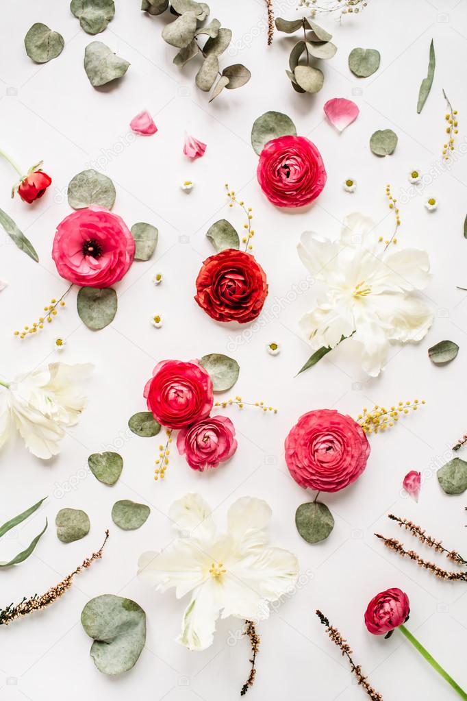 Pink and red roses or ranunculus Stock Photo by ©maximleshkovich 107483400