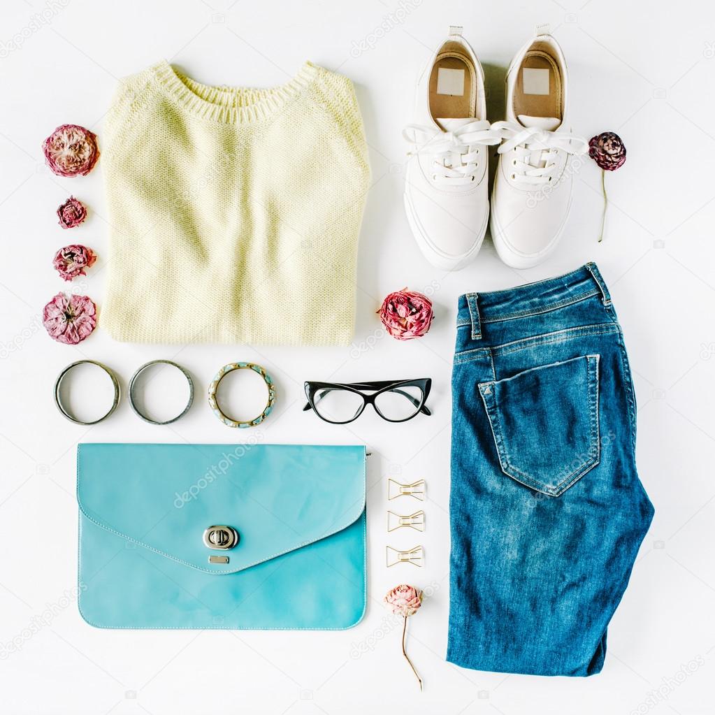 Flat lay feminine clothes Stock Photo by ©maximleshkovich 115132230