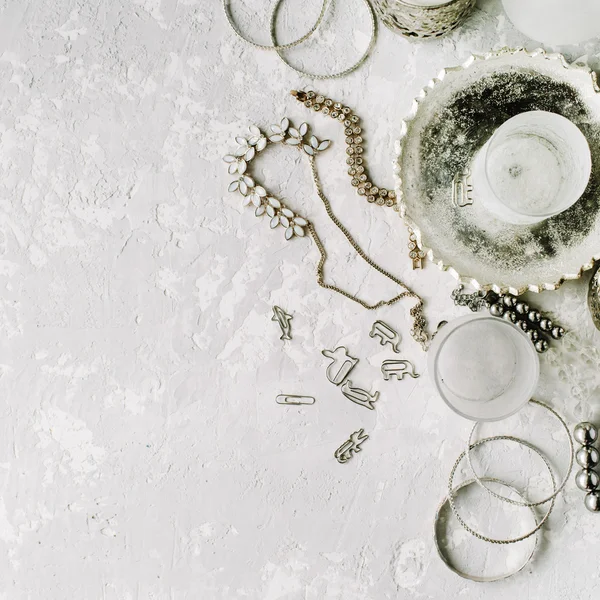 Flat lay, top view concrete table desk. - Stock Image - Everypixel