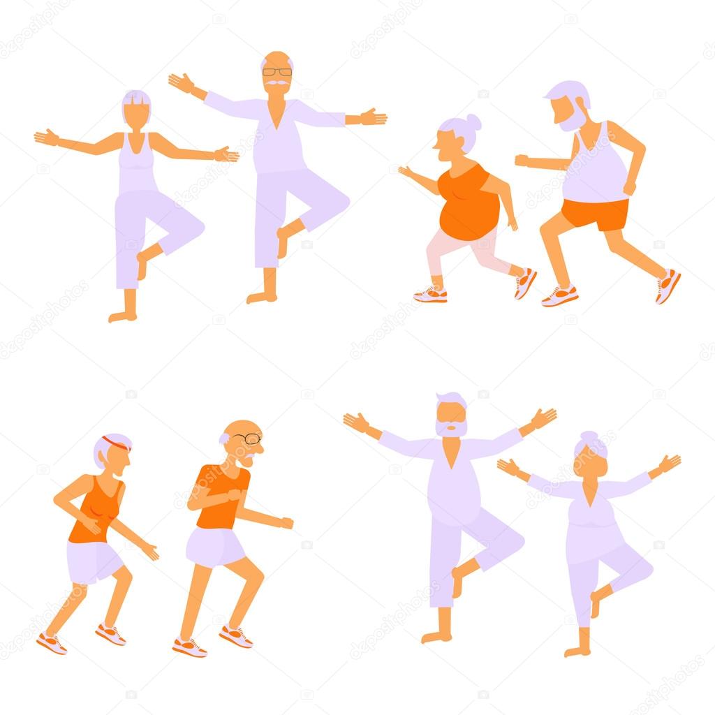 Set of Elderly people doing exercises Stock Vector Image by ...