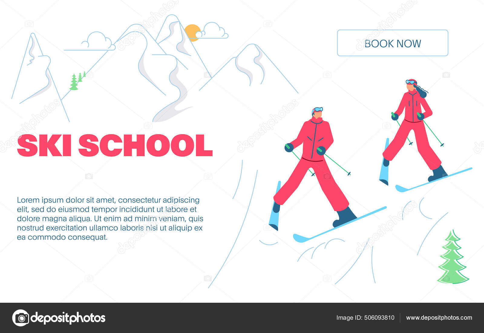 Group of mountain-skiers learning how to ski on slope Stock Vector ...