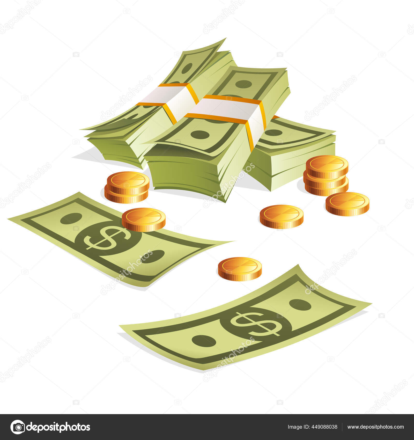 Packing Bundles Banknotes Stack Gold Coins Illustration Money Isolated ...