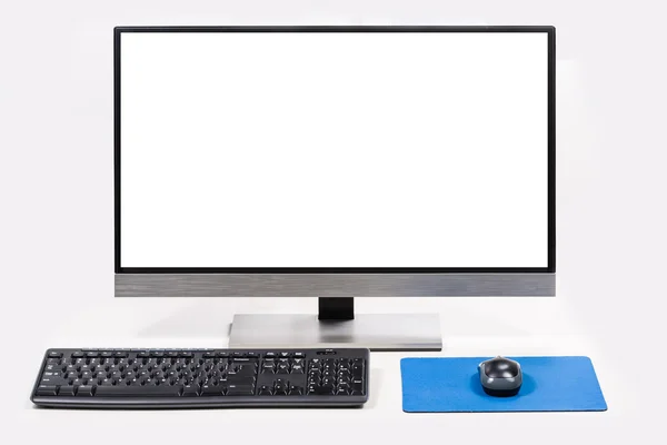 Desktop computer with white screen Stock Photo by ©lostation 108498364