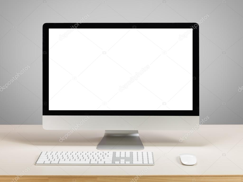 Desktop computer with white screen Stock Photo by ©lostation 108498364