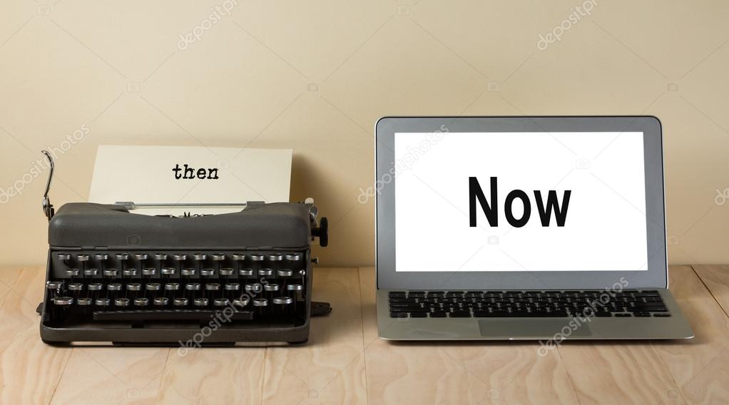Vintage typewriter and computer laptop Stock Photo by ©lostation 112528902
