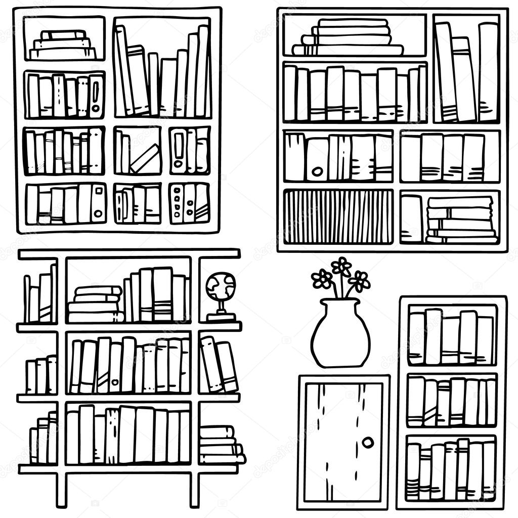 Bookcase Blank Coloring Pages