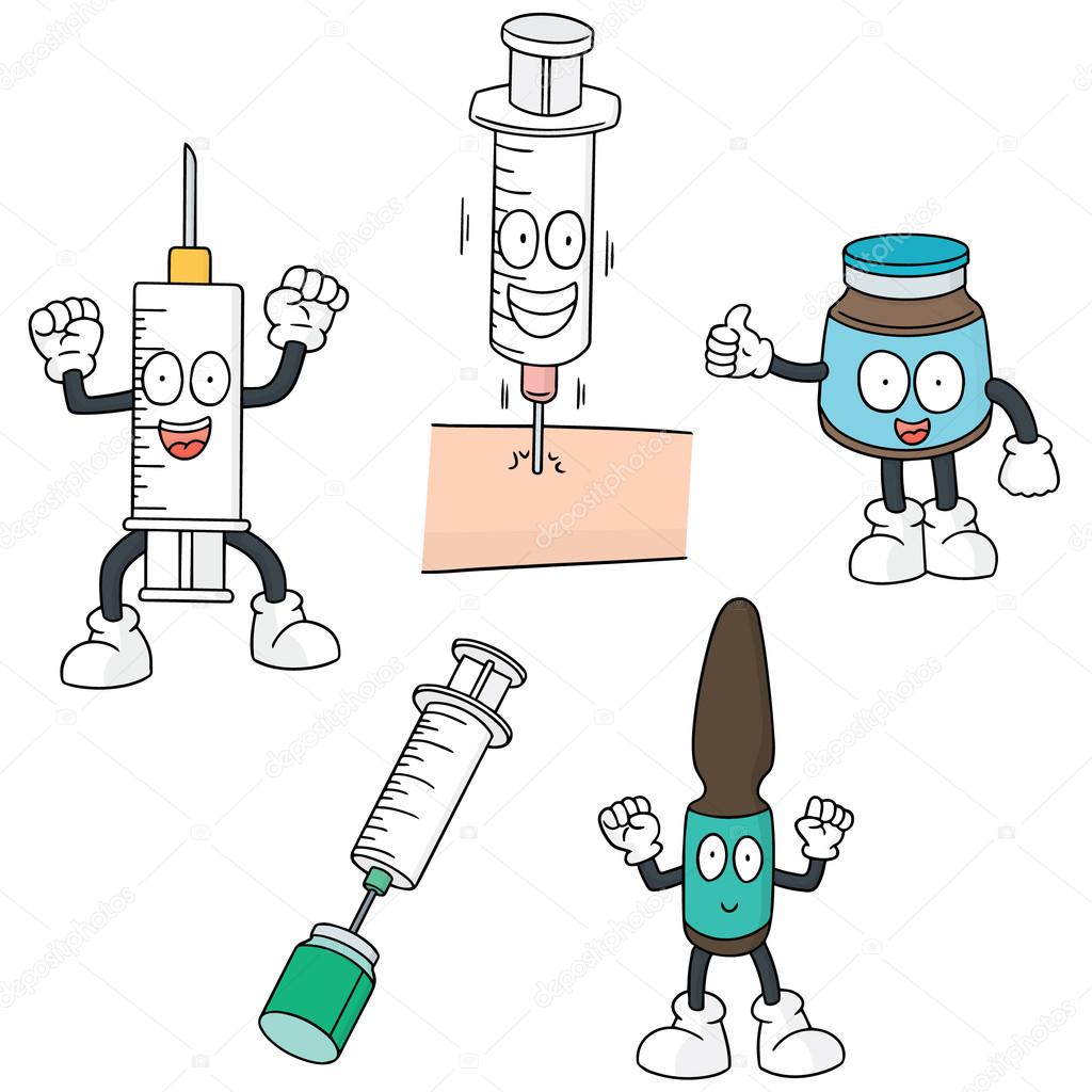 Conjunto De Vector De Dibujos Animados De Medicina Inyectable Vector Images