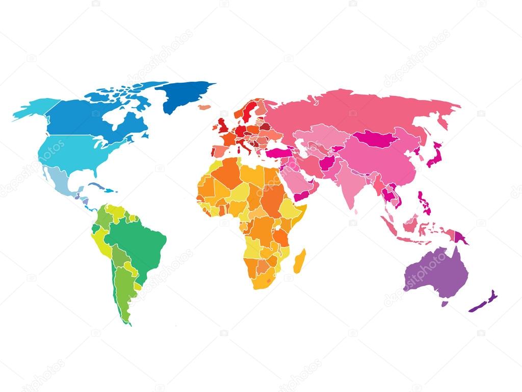 Mapa político mundial. Detallado de colores del arco iris . vector ...