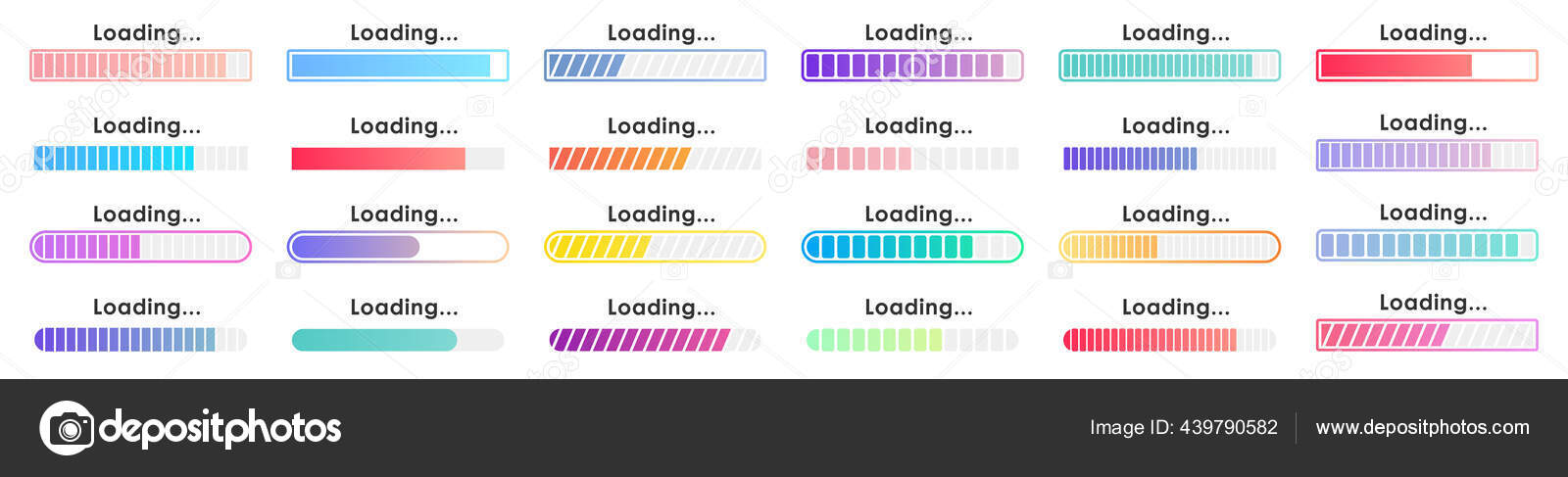 Big set Loading icons. Loading. Load. Progress bar for upload download round process. Website ...