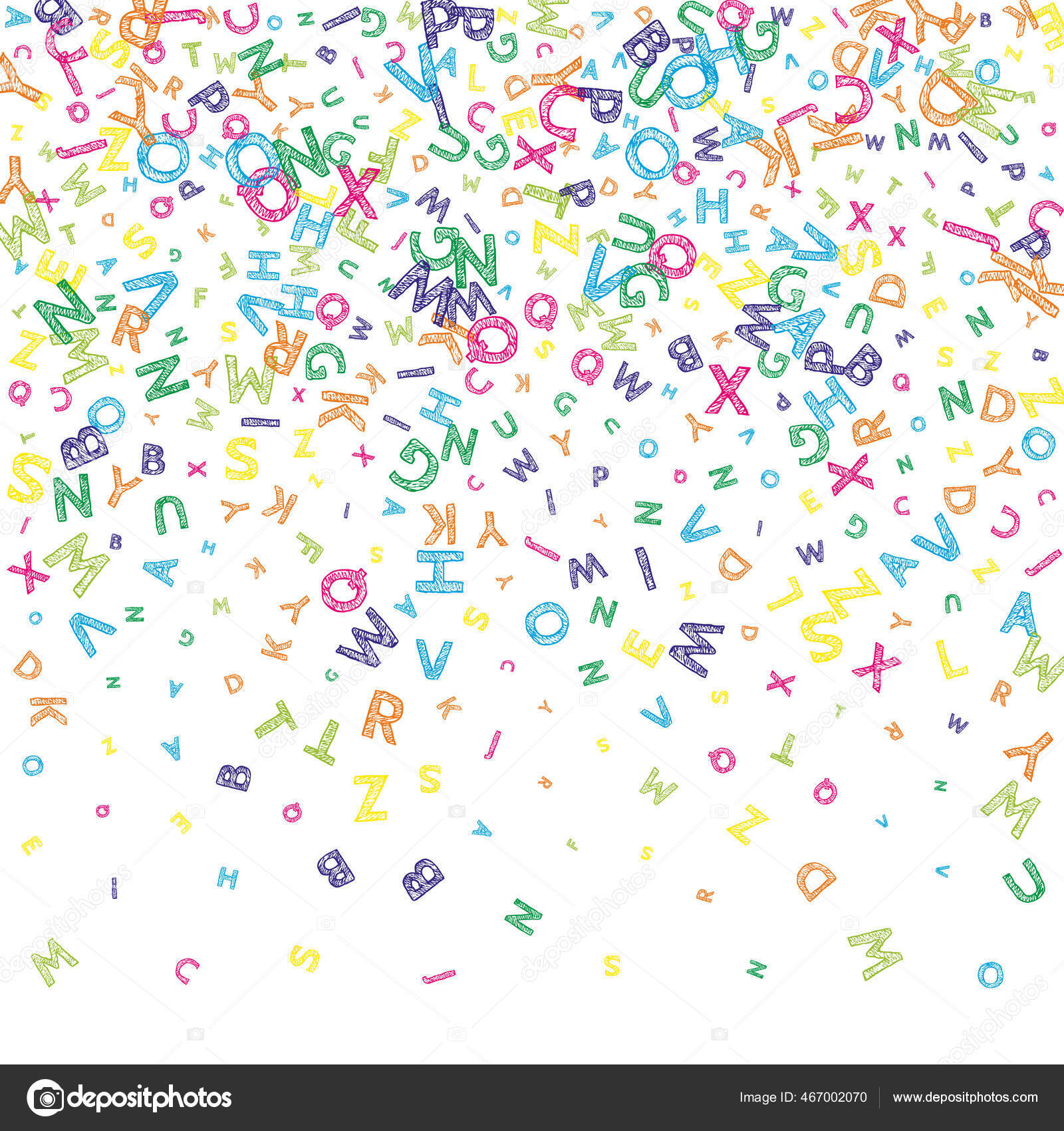 Falling Letters English Language Colorful Messy Sketch Flying Words ...